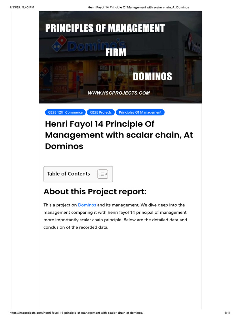 Henri Fayol 14 Principle of Management With Scalar Chain, at Dominos ...
