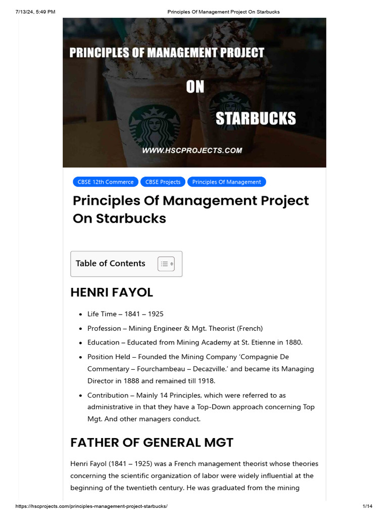 Principles of Management Project On Starbucks | PDF | Starbucks ...