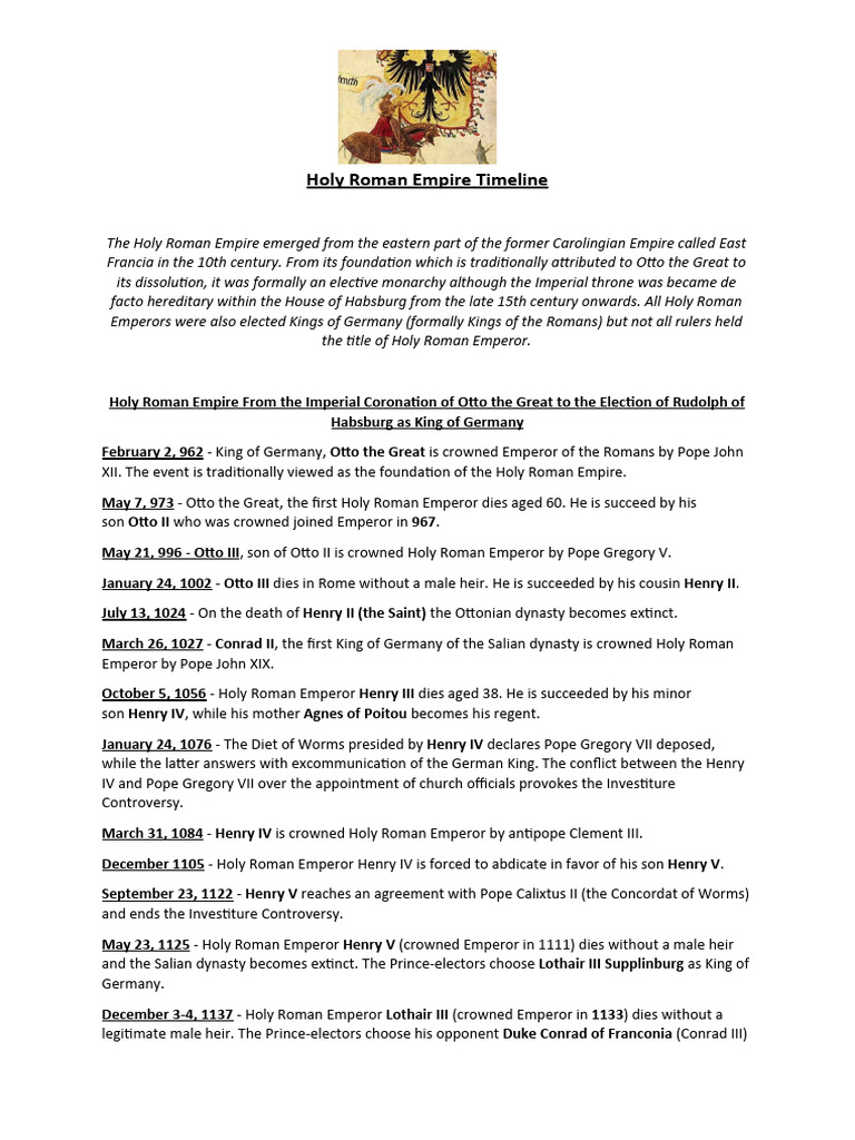 Holy Roman Empire Timeline | PDF | Holy Roman Empire | Holy Roman Emperor