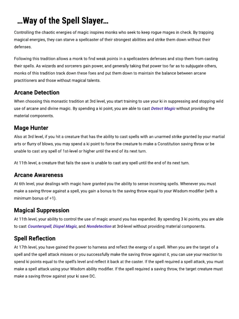 Way of The Spell Slayer | PDF