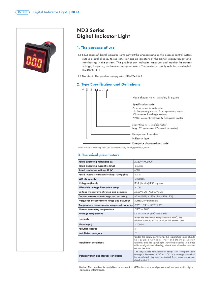 ND3 Digital Indicator Light | PDF | Voltage | Electricity