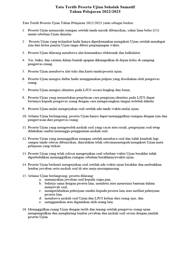 Tata Tertib Peserta Ujian Sumatif 2023 | PDF | Karier & Perkembangan