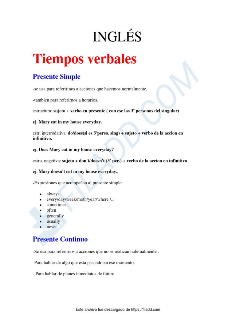 Los Tiempos Verbales Del Ingl S Unlocked | PDF | Verbo | Objeto (gramática)