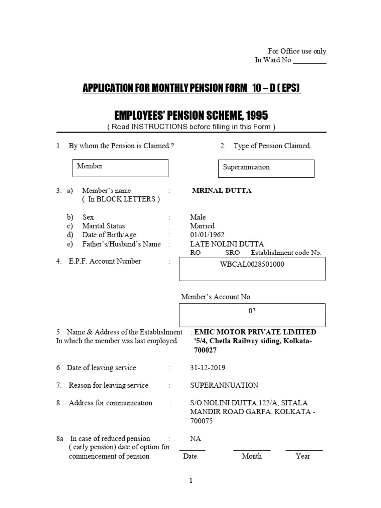 Form-10-D Filled - Mrinal Dutta | PDF | Pension