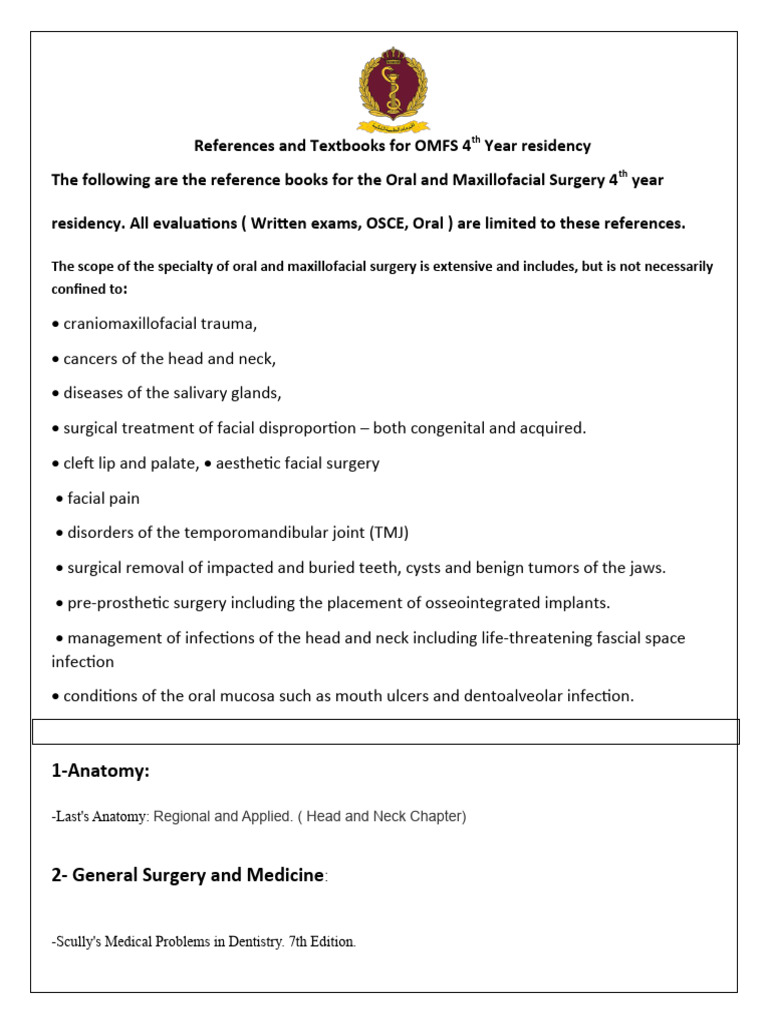 References and Textbooks For OMFS 4th Year Residency | PDF | Oral And ...