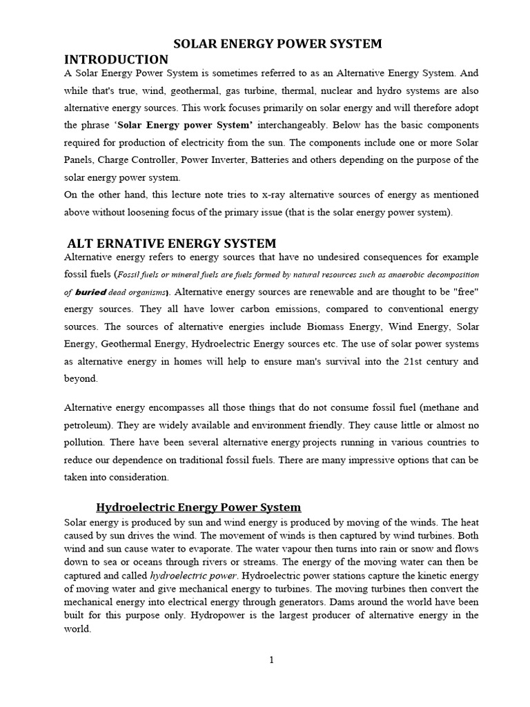 Solar Energy Power System | PDF | Energy Development | Renewable Energy