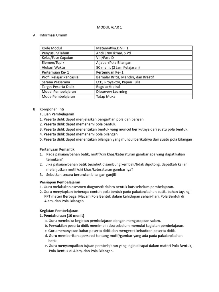 Modul (Bab 1) Pola Bilangan | PDF