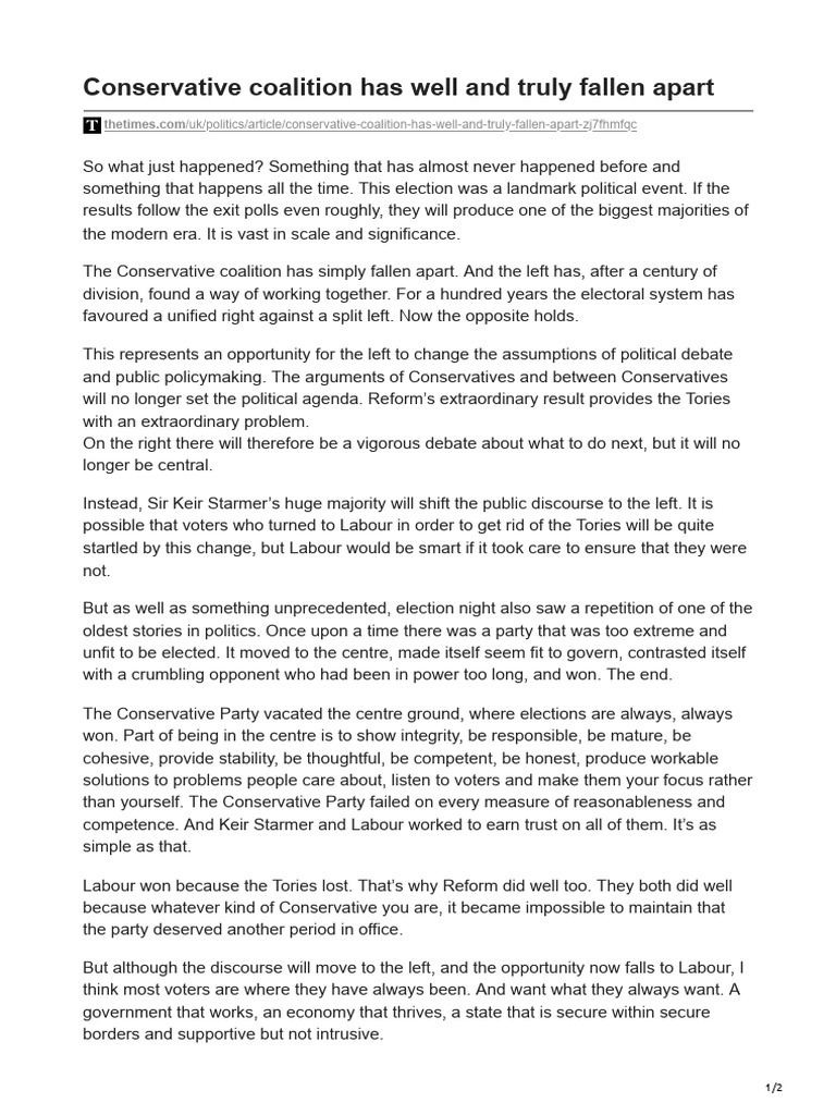 Conservative Coalition Has Well and Truly Fallen Apart | PDF ...