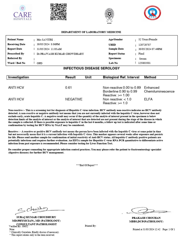 Hepatitis C and B Test Results Report | PDF | Hepatitis B | Hepatitis