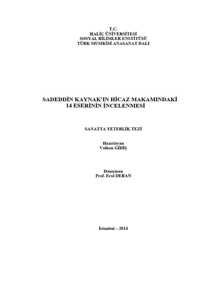 Sadeddin Kaynak'In Hicaz Makamindaki 14 Eserinin İncelenmesi | PDF