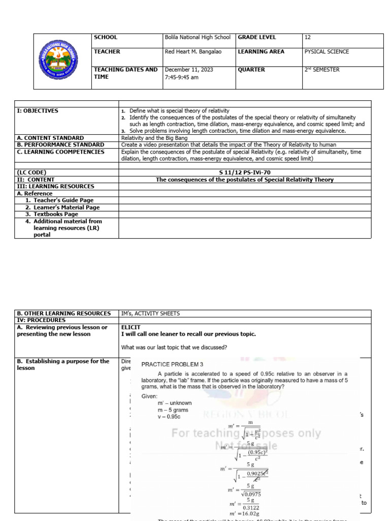 Physical Science Lesson 4 | PDF | Special Relativity | Speed Of Light