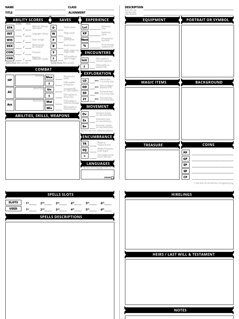 OSE Magic User Character Sheet 2022 08 22a | PDF | Gaming | Entertainment