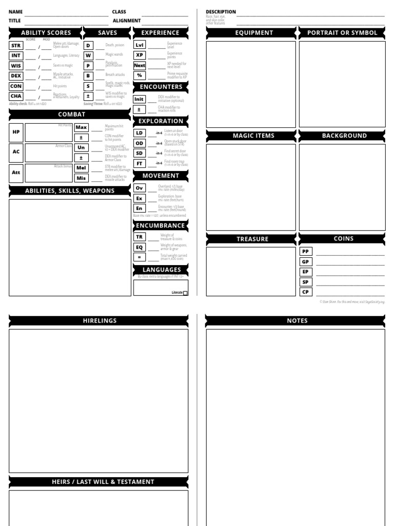 OSE Standard Character Sheet 2022 08 22a | PDF | Role Playing Video Games | Role Playing