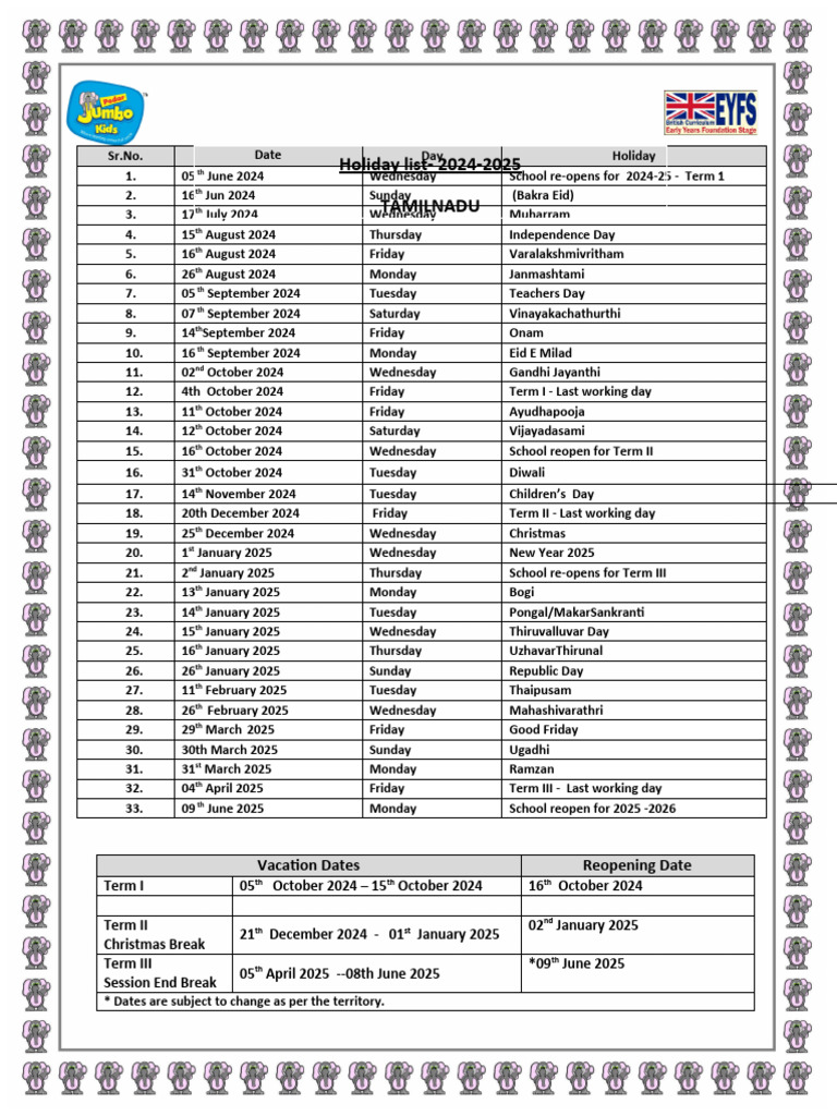 Pjk-Students Holiday List-2024-25 | PDF | Religious Holidays ...