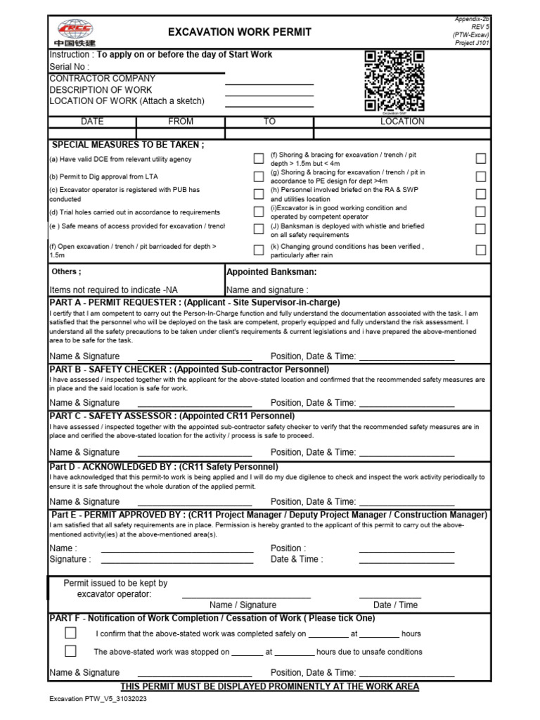 Excavation Permit - V11 | PDF | Safety
