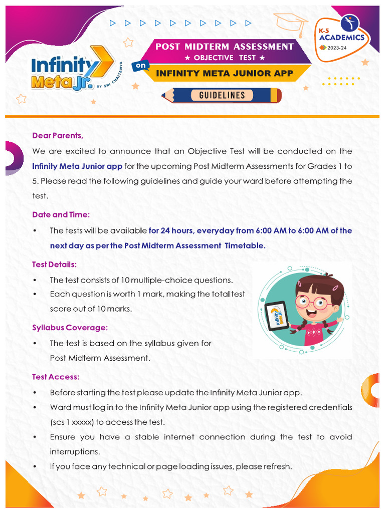 Infinity Meta Jr. Objective Test - Guidelines For Post Mid Term ...