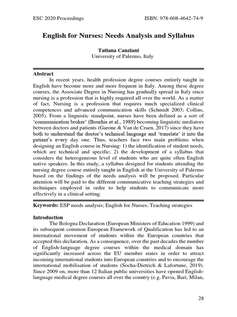 English_for_Nurses_Needs_Analysis_and_Sy | PDF | Nursing | Learning