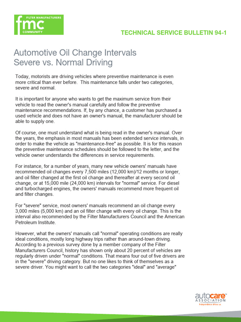 94 1 Automotive Oil Change Intervals Severe Vs Normal Driving | PDF ...