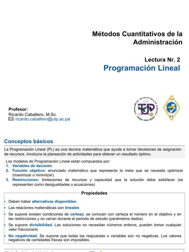 02 - Programacion Lineal | PDF | Programación lineal | Variable (Matemáticas)