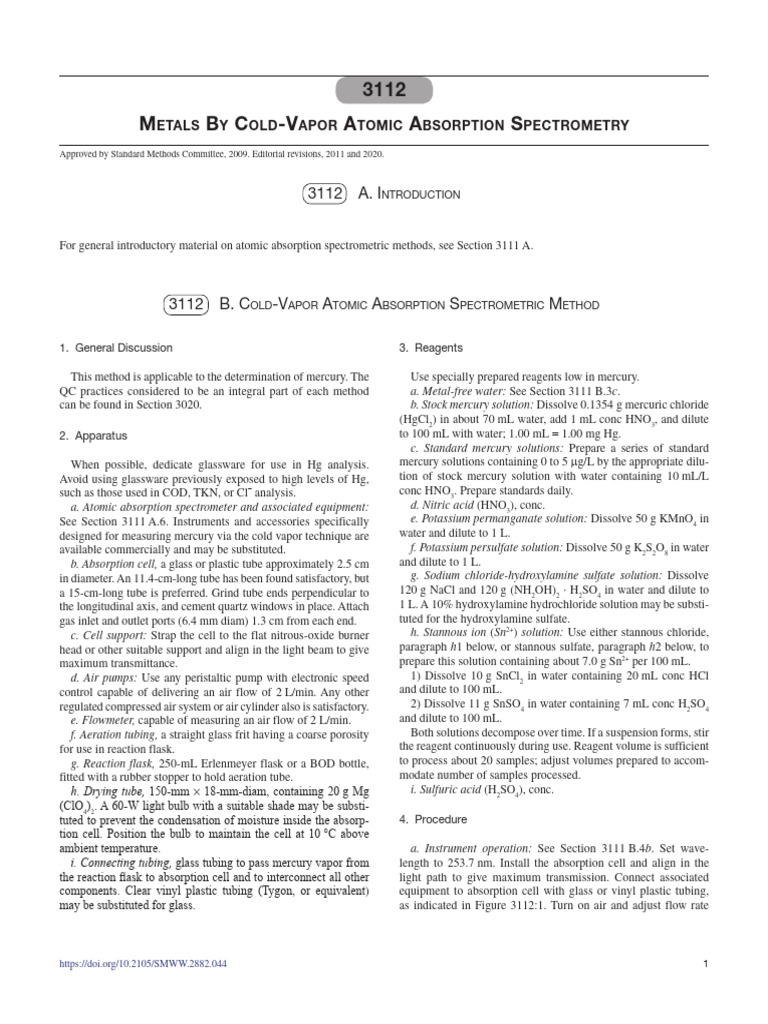SMWW 3112 | PDF | Mercury (Element) | Atomic Absorption Spectroscopy