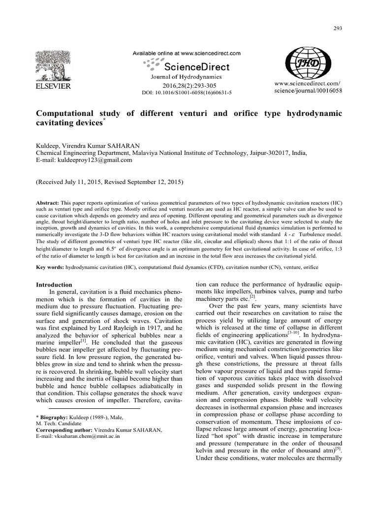 Optimizing Cavitating Venturi Designs | PDF | Applied And ...