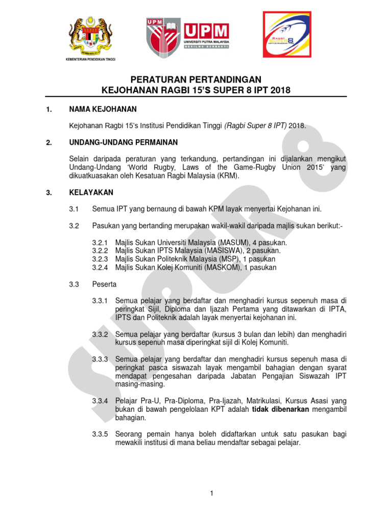 20180905124220peraturan Permainan Ragbi Super 8 2018 | PDF