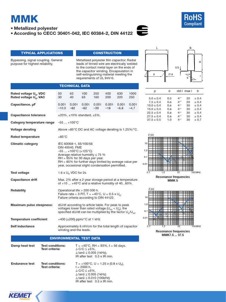 MMK Series Datasheet | PDF | Electricity | Electrical Engineering