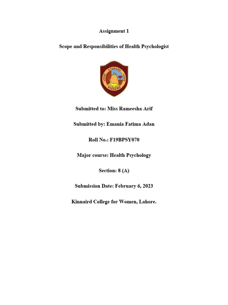Scope of Health Psy | PDF | Health Psychology | Psychologist