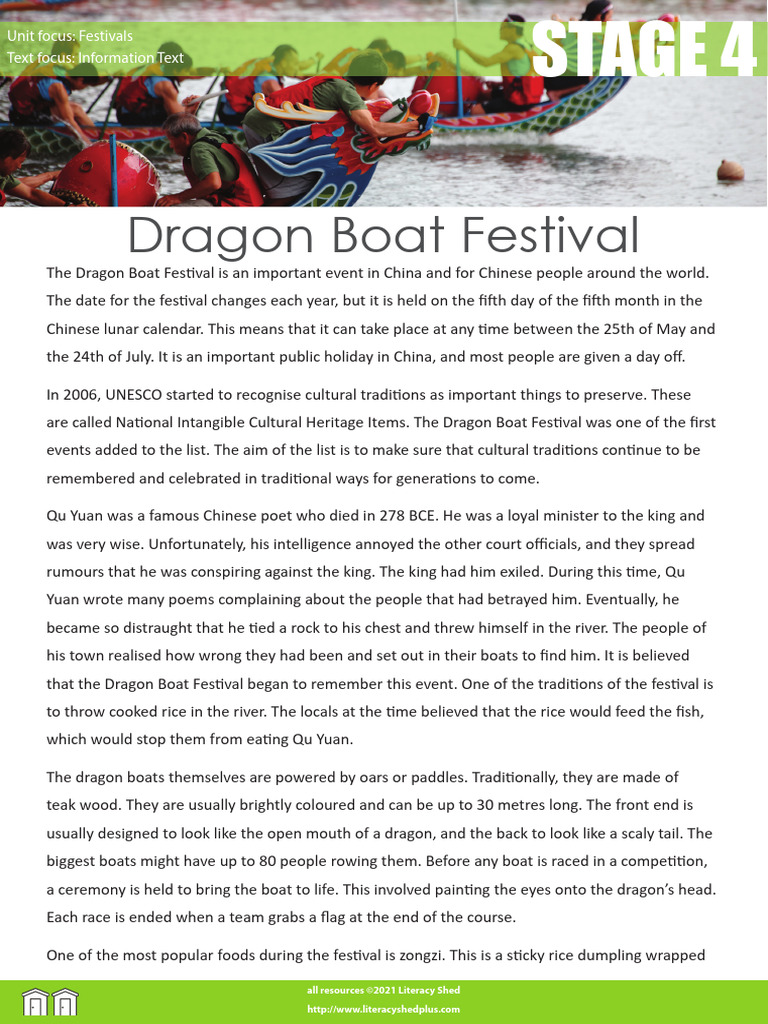 Dragon Boat Festival Stage 4 Comprehension - Comprehension Pack | PDF