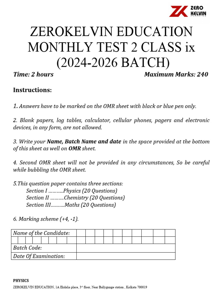 Class IX Monthly Test 2 - 2024-2026 | PDF | Electron | Atoms