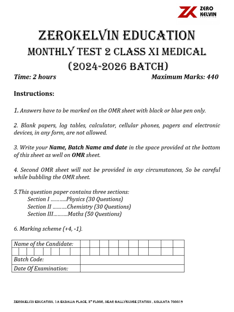 Class XI Monthly Test 2 Paper Medical | PDF | Enzyme Inhibitor | Enzyme Class XI Monthly Test 2 Paper Medical | PDF | Enzyme Inhibitor | Enzyme
