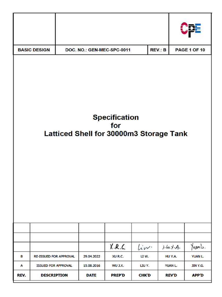 GEN-MEC-SPC-0011 Specification For Latticed Shell For 30000m3 Storage ...
