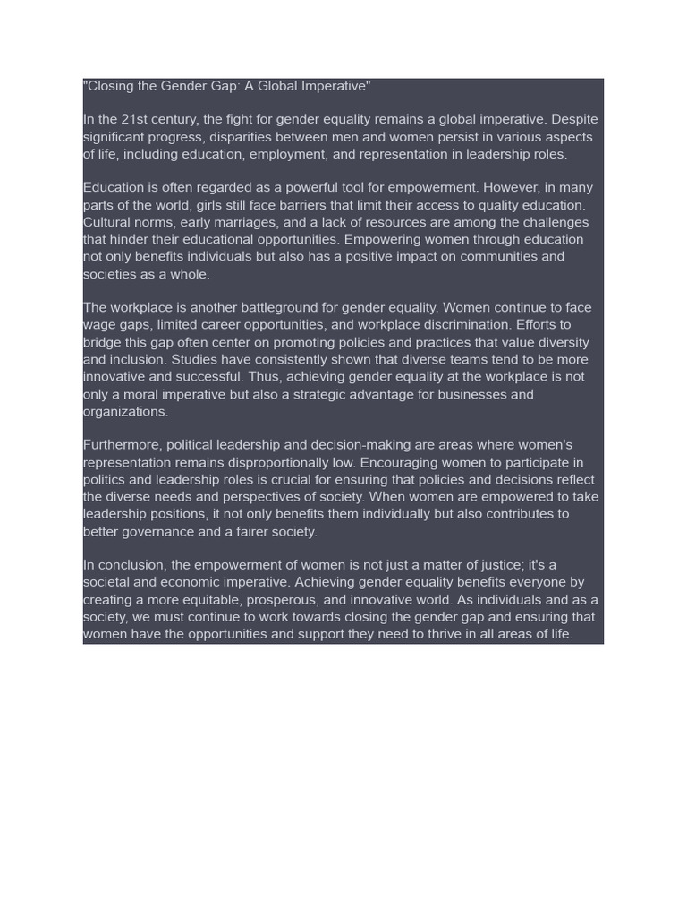 Closing The Gender Gap - A Global Imperative | PDF | Career & Growth ...