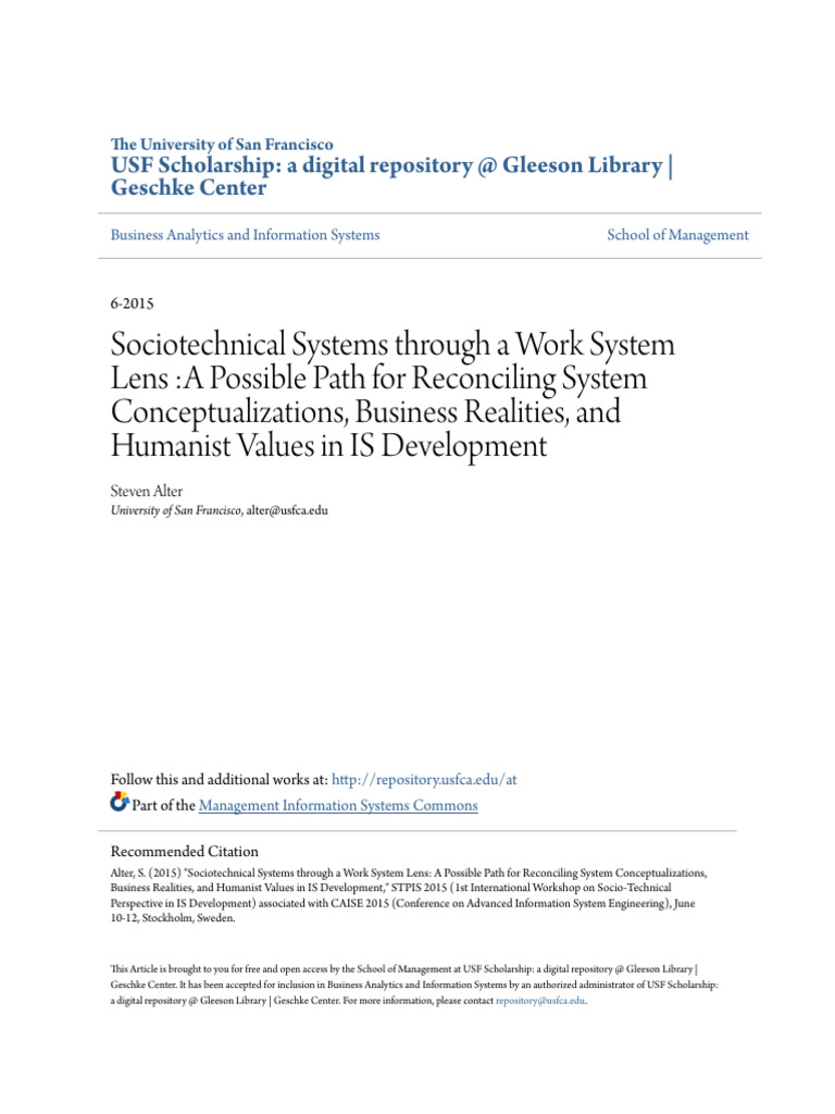 Sociotechnical Systems Through A Work System Lens - A Possible Pat | PDF | System | Software ...