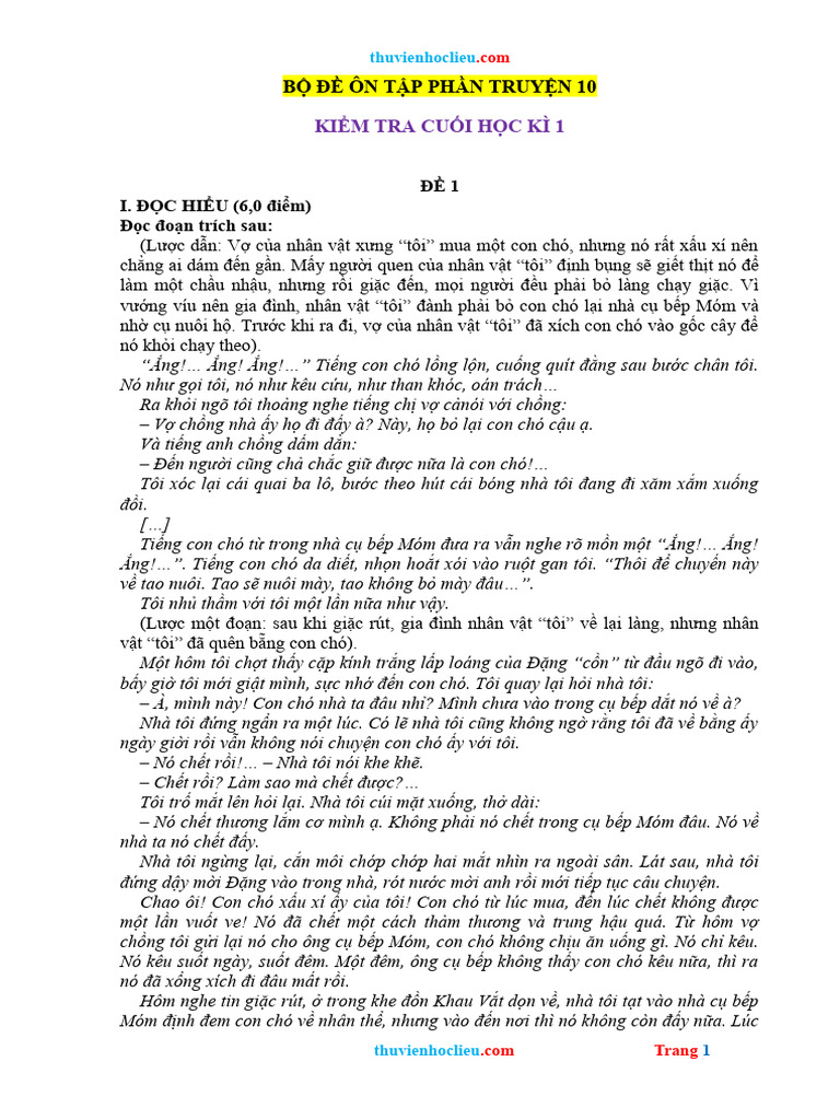10 de On Tap HK1 Ngu Van 10 Phan Truyen | PDF