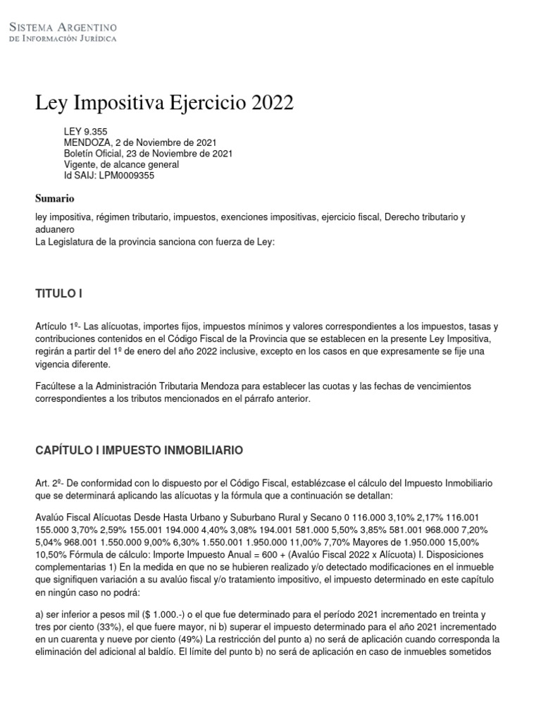 Ley Impositiva Ejercicio 2022 | PDF | Impuestos | Multa (pena)