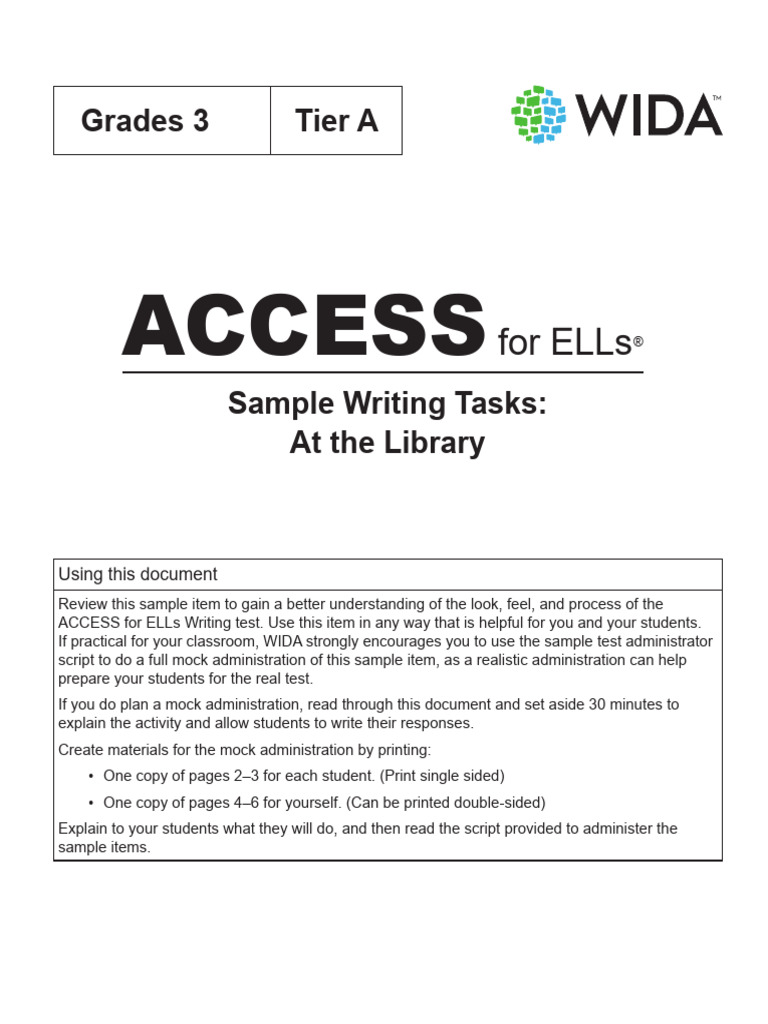 ACCESS Paper Sample Items GR 3 TR A Writing1 | PDF | Learning