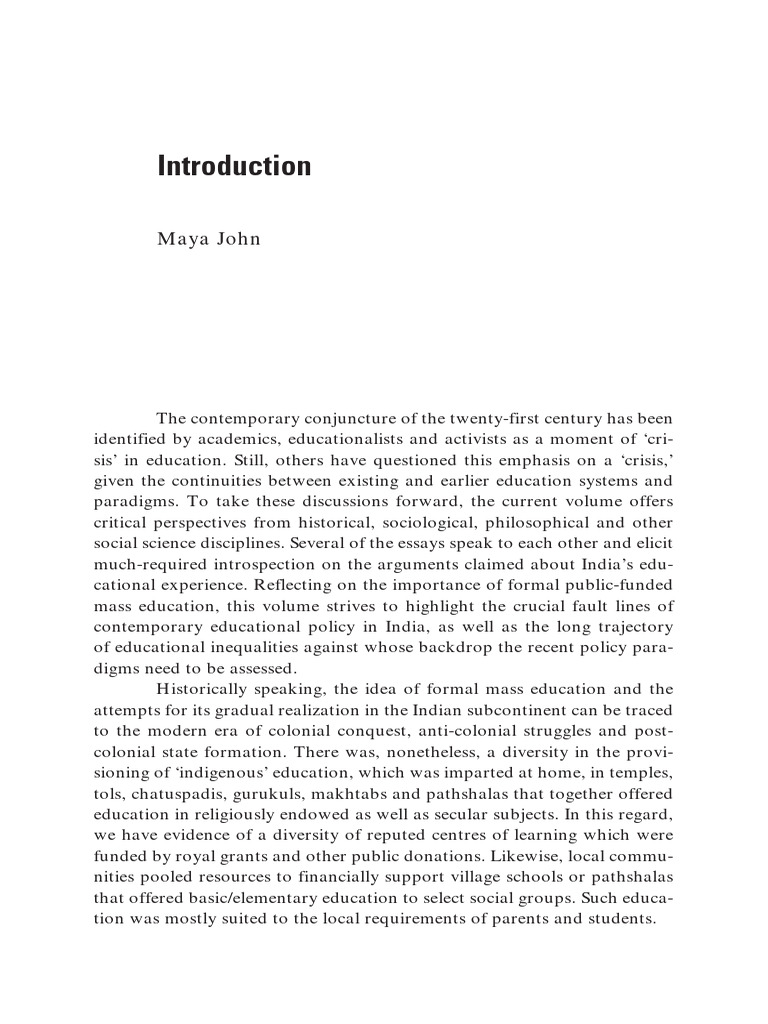 Maya John DEBATING EDUCATION - Introduction | PDF | Dalit | Discrimination & Race Relations