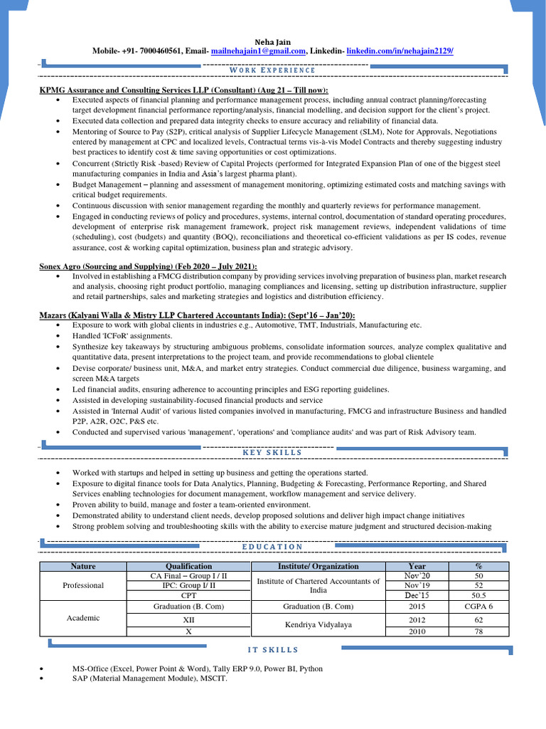 Neha - Jain - CV 2024-3 | PDF | Risk Management | Audit