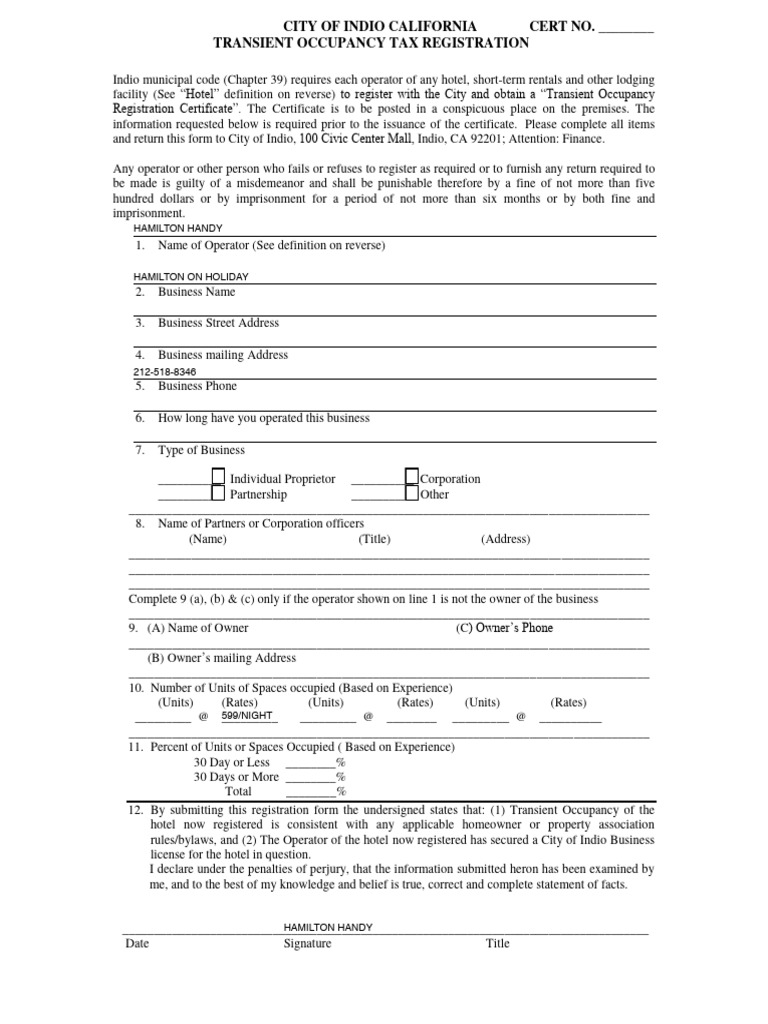 TOT Registration Form2 | PDF | Campsite | Hotel