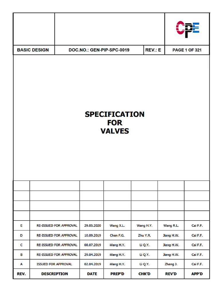 GEN-PIP-SPC-0019 Specification For Valves 0608 | PDF