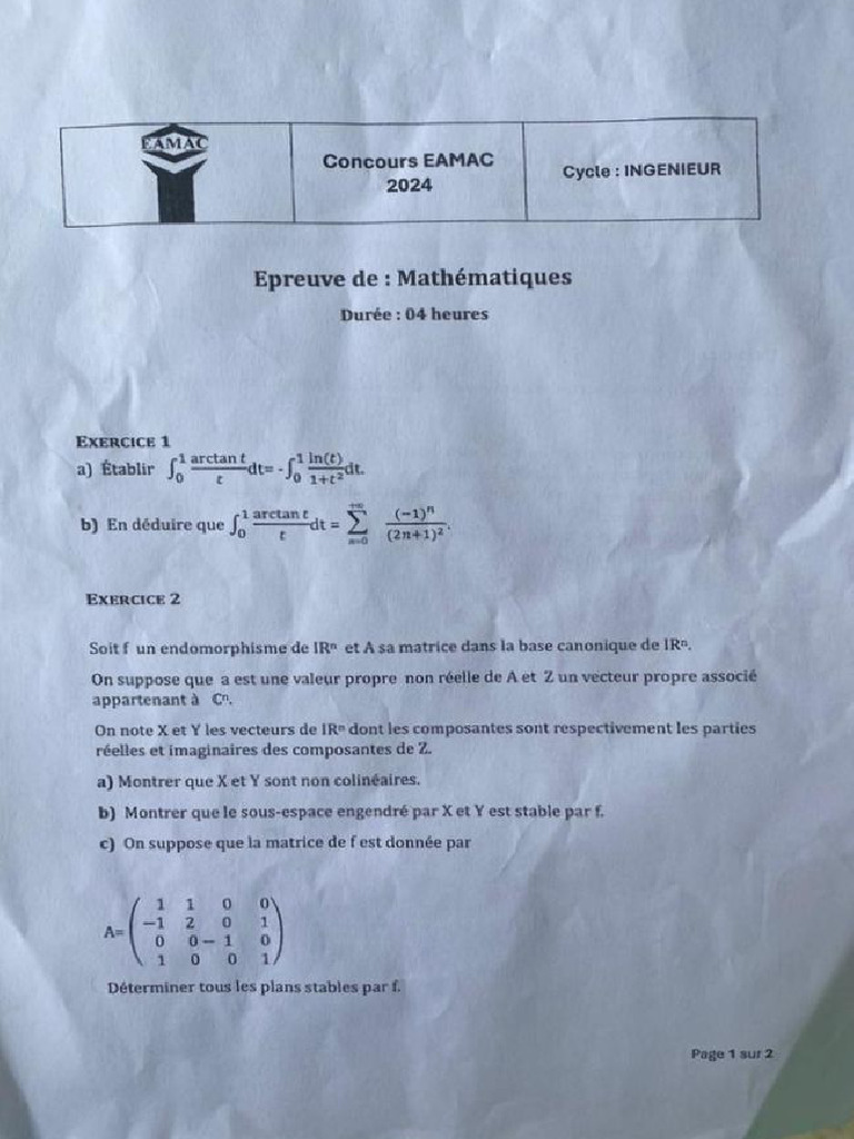 sujet Maths ING 2024 | PDF