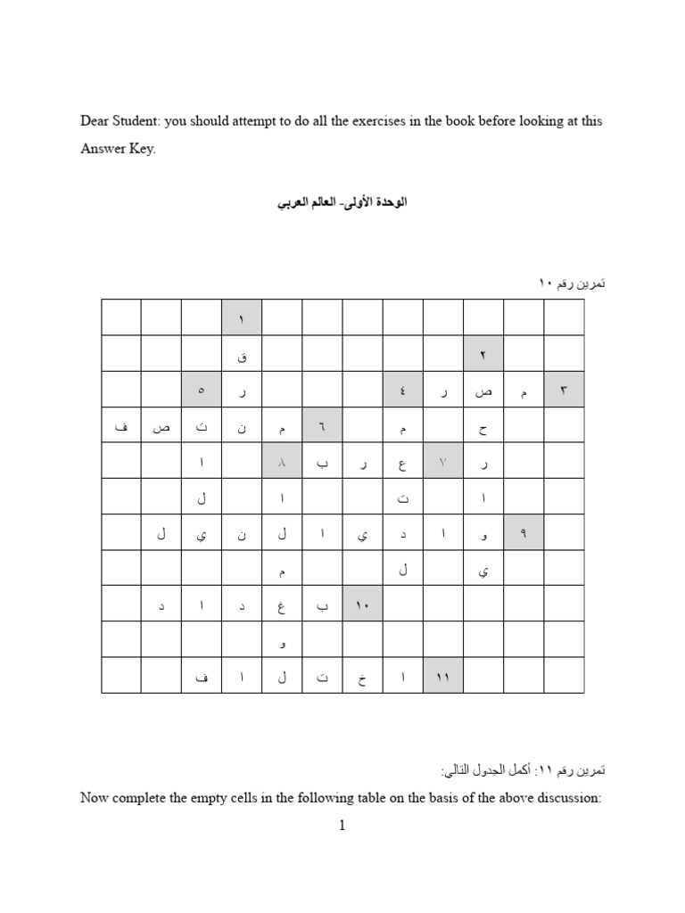 Arabic Language Exercise Key | PDF | Verb | Syntactic Relationships