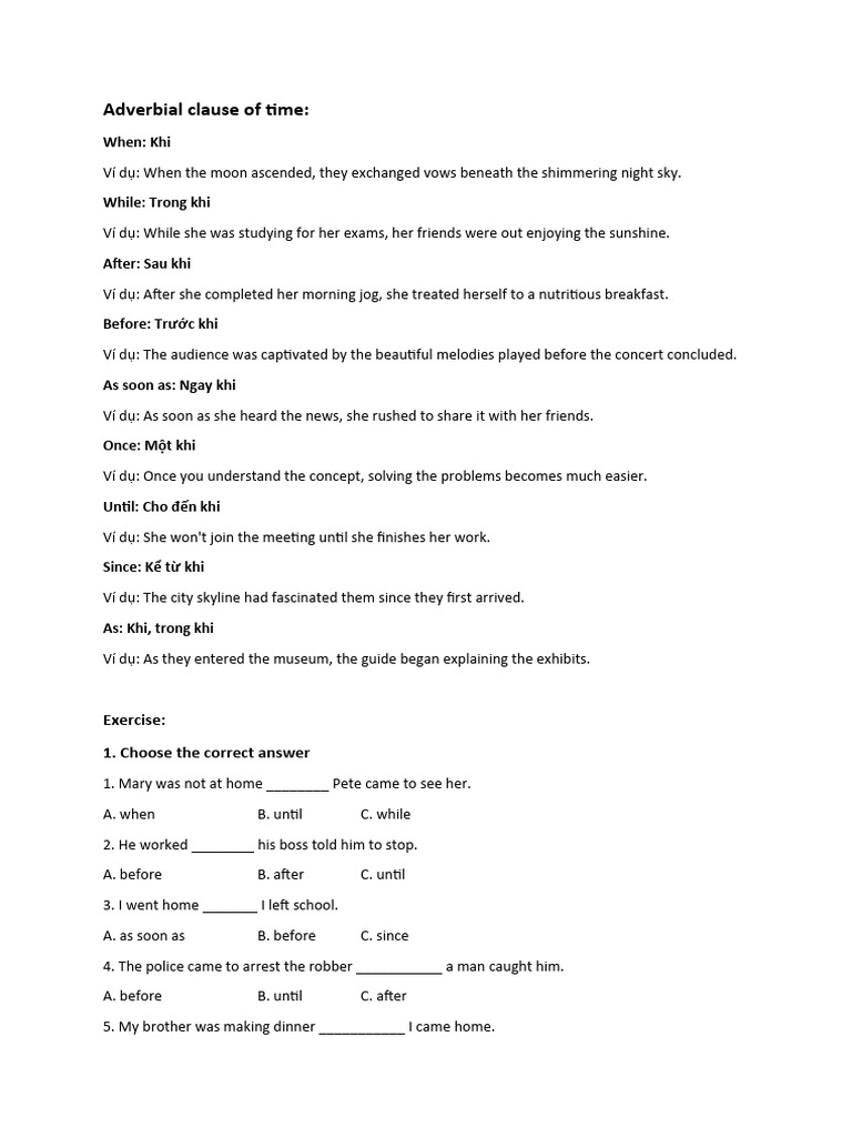 Adverbial Clause of Time | PDF
