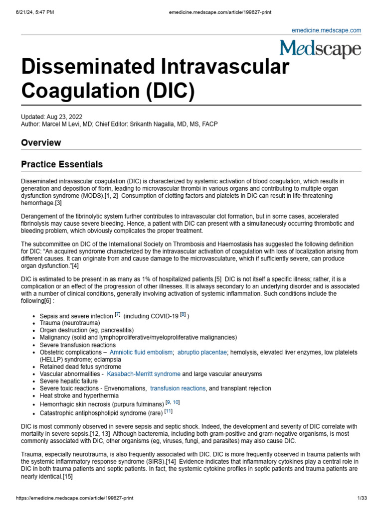 Disseminated Intravascular Coagulation (DIC) | PDF | Coagulation | Platelet