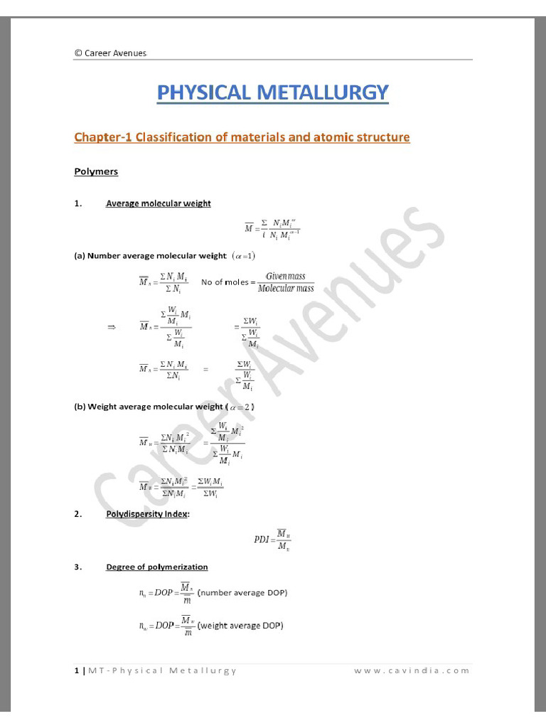 Physical Metallurgy Formulae | PDF