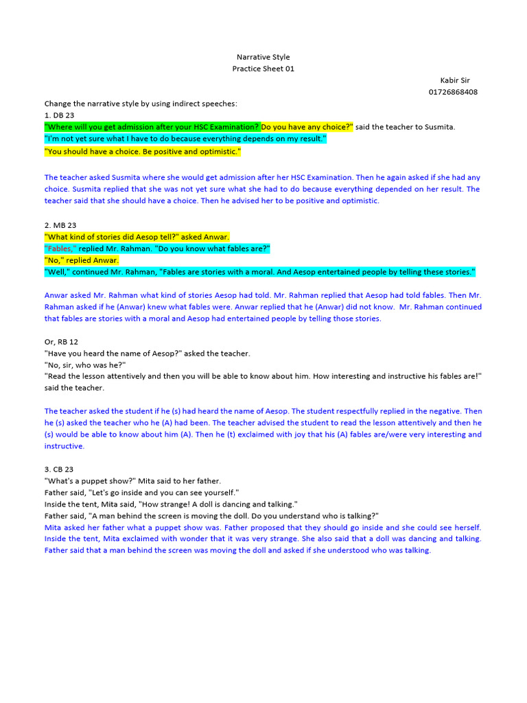 HSC Indirect Speech Practice 2023 | PDF | Aesop | Fable
