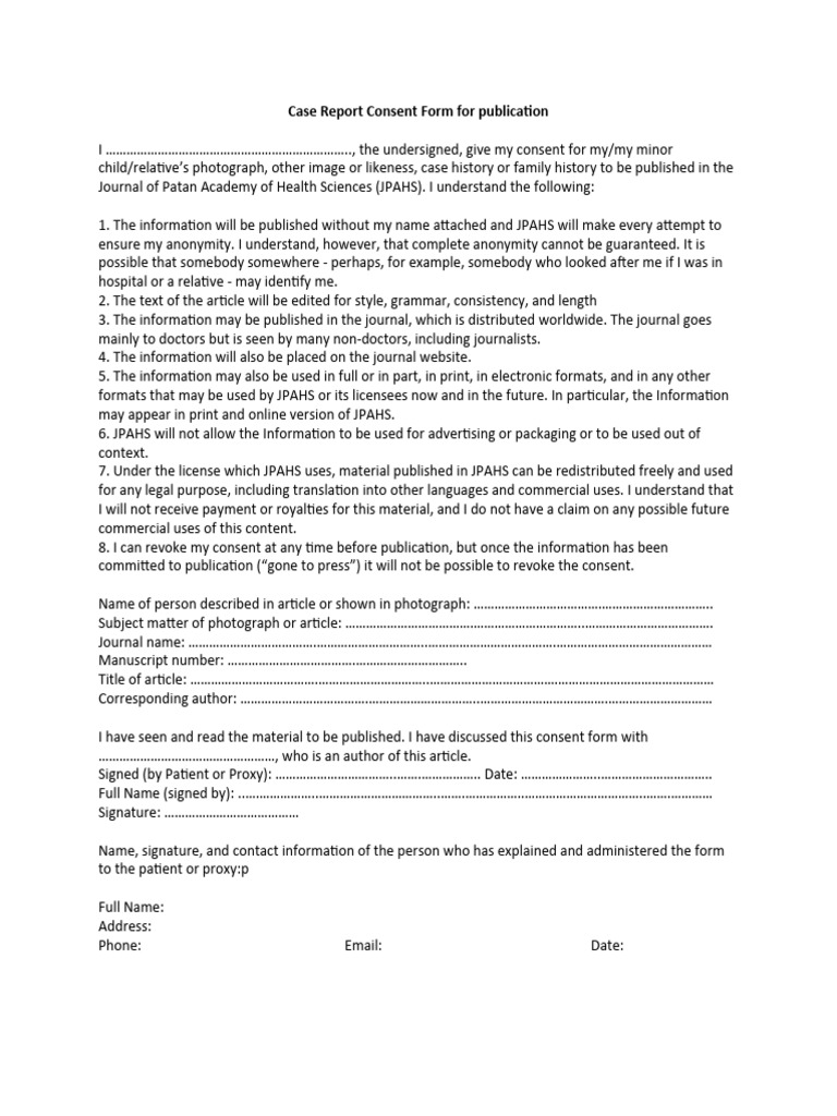 Case Report Consent Form | PDF | Human Communication