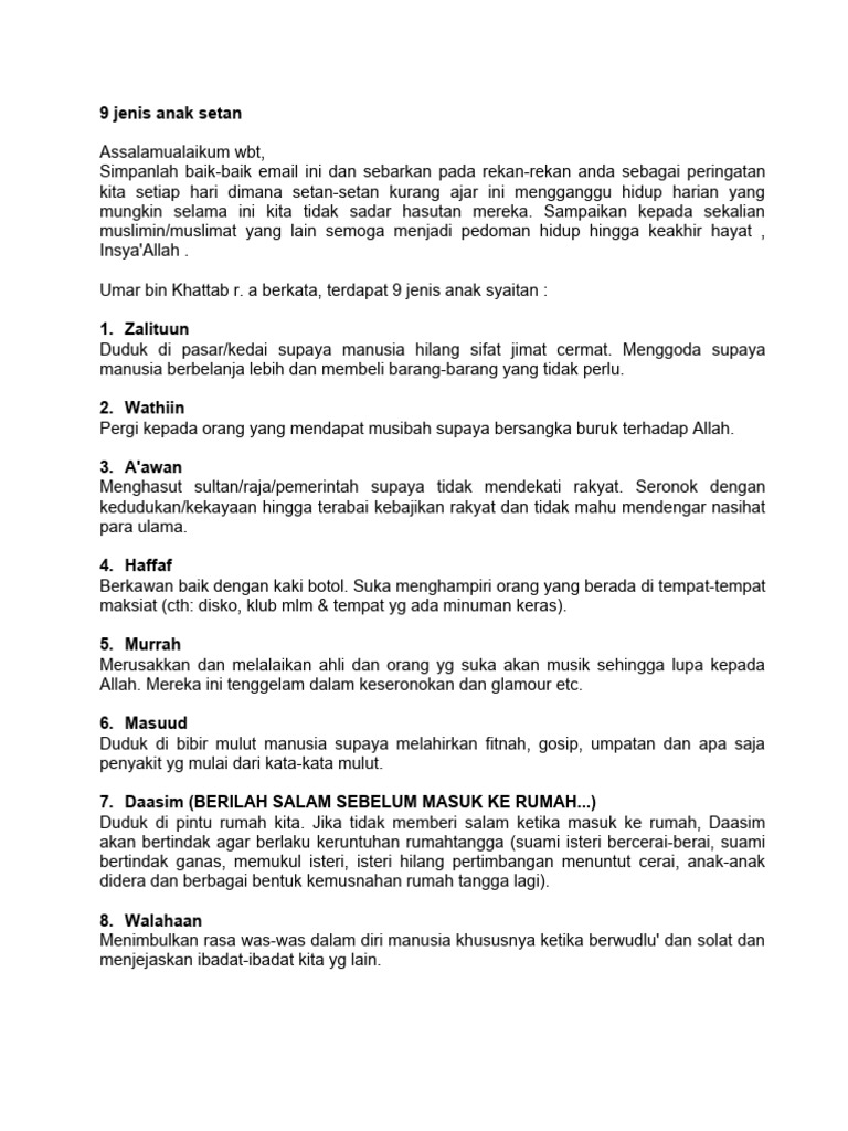 9 Jenis Anak Setan | PDF