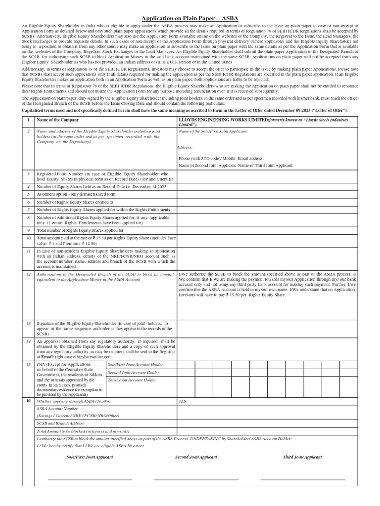 Plain Application Form | PDF | Securities (Finance) | Securities Act Of ...